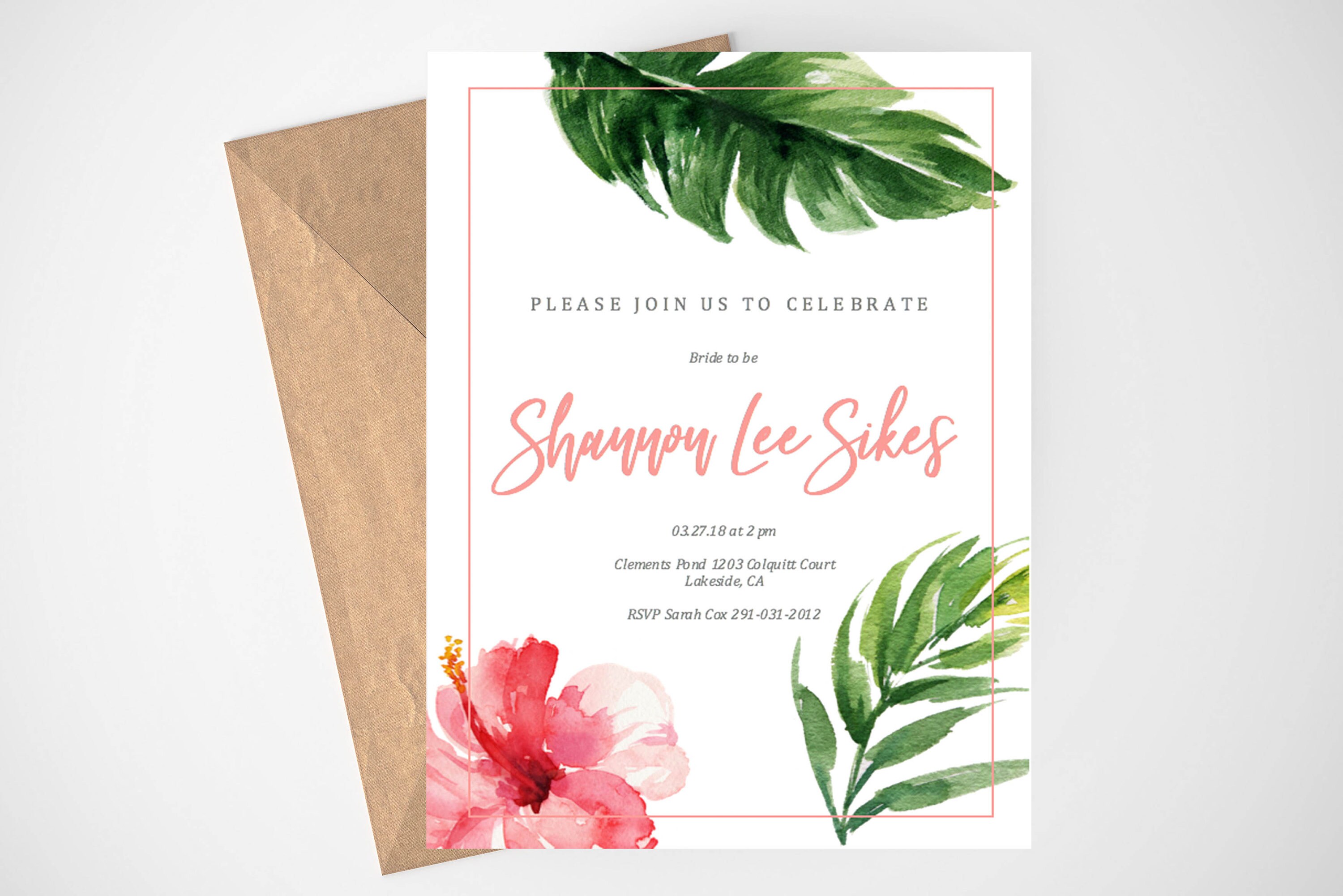 Luau Bridal Shower Invitation Hawaiian Invitation Tropical | Etsy