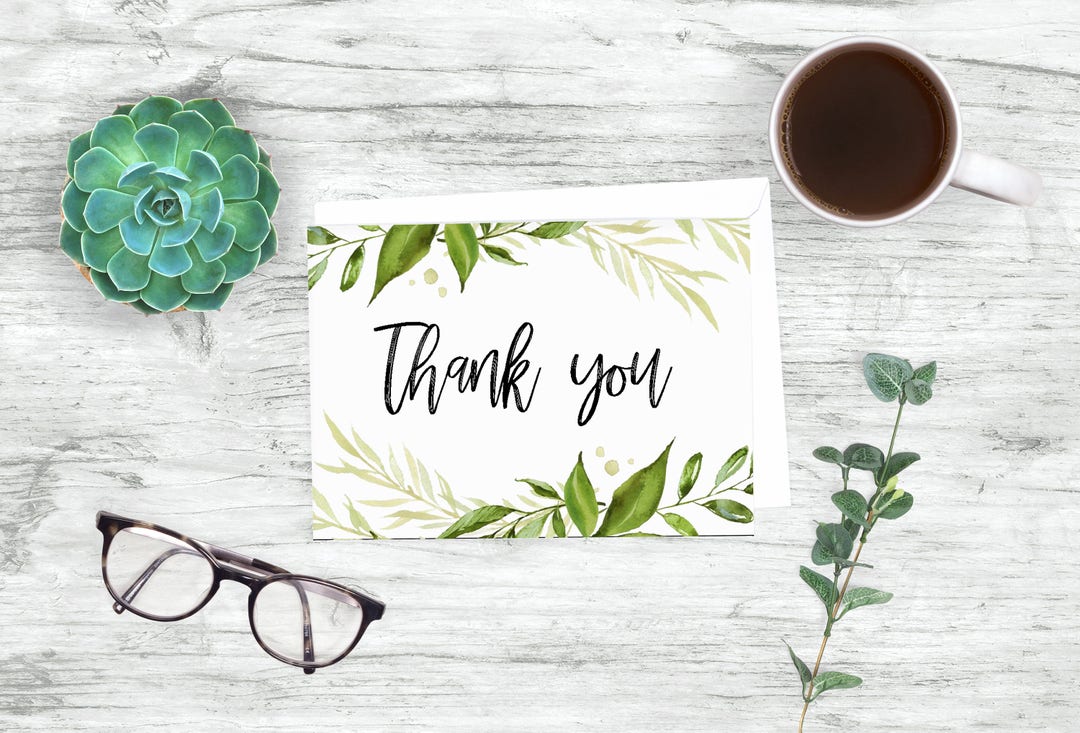 Printable Thank You Card Greenery Leaves Instant Download - Etsy