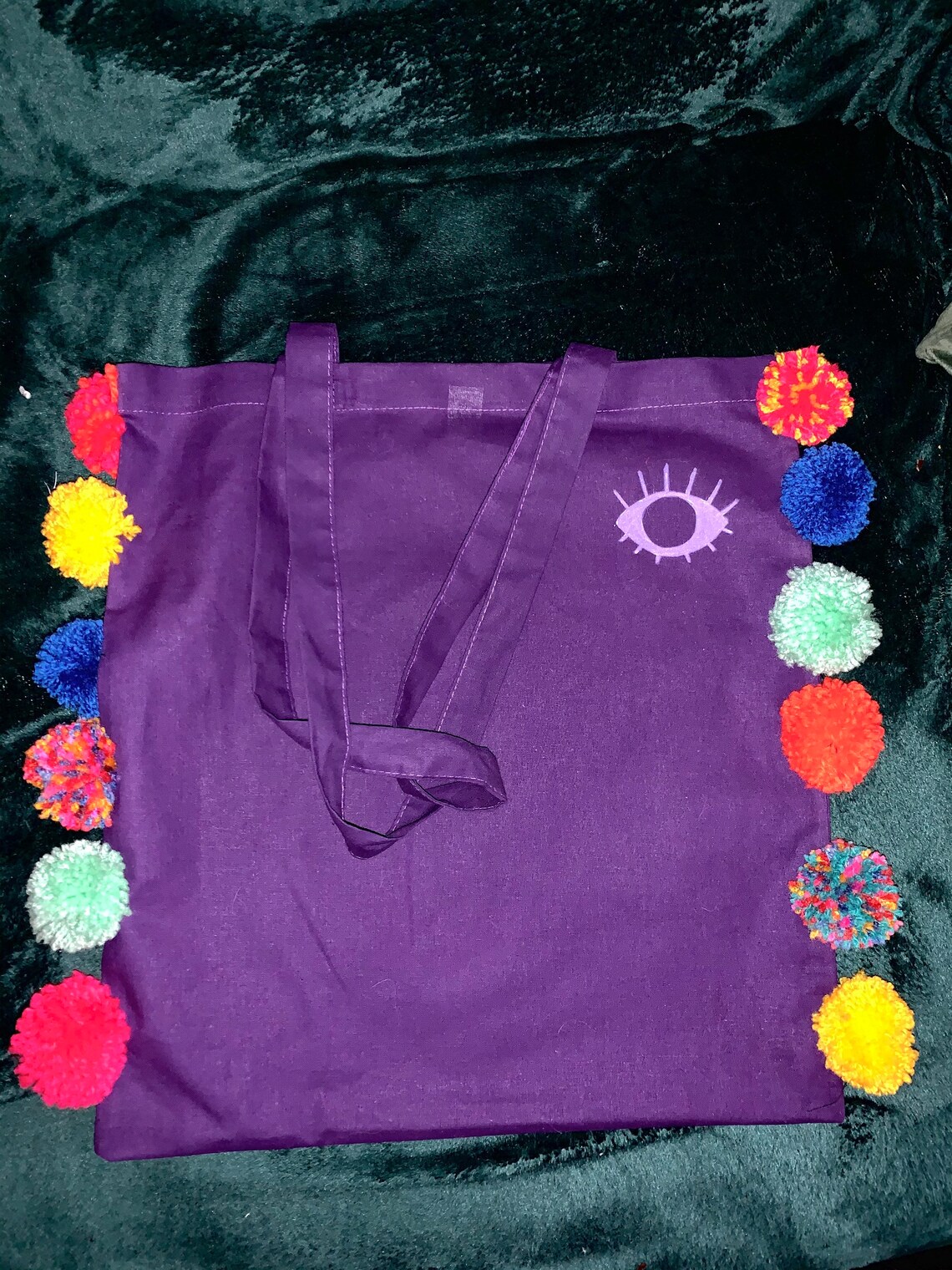 Purple Colourful Pom Pom Tote Bag - Etsy