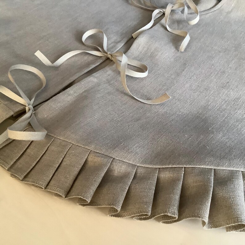 Natural Linen Christmas Tree Skirt Ruffled Rustic Farmhouse ...