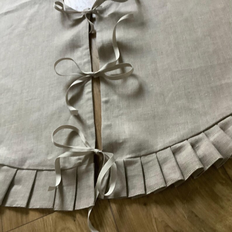 Natural Linen Christmas Tree Skirt Ruffled Rustic Farmhouse ...