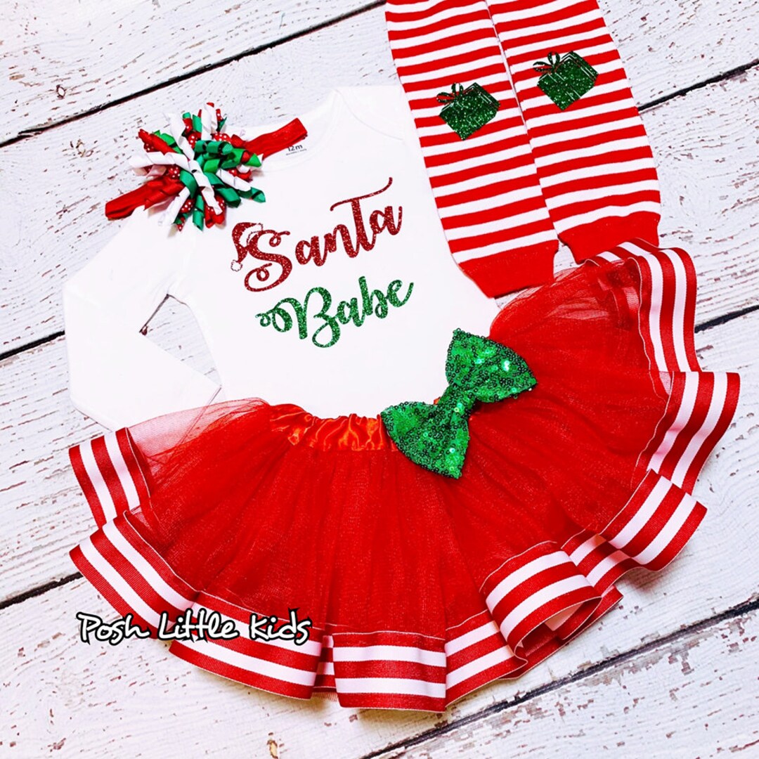 Santa Babe Christmas Baby Girl Outfit, Christmas Dress, Santa Babe ...