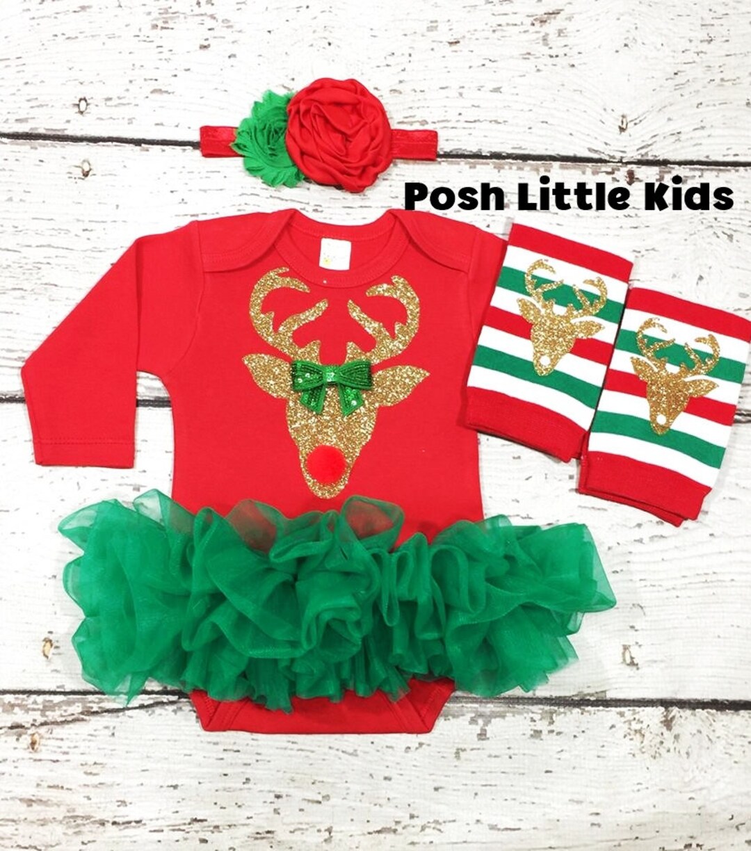 Christmas Reindeer Outfit.reindeer Baby Girl Bodysuit Set,,reindeer ...