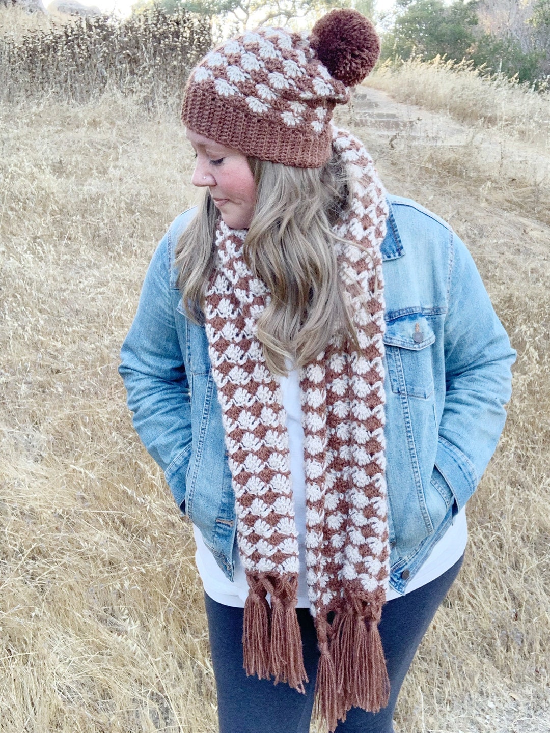 Winter Hat and Scarf Set, Crochet Hat and Scarf Pattern, Two Color Hat ...