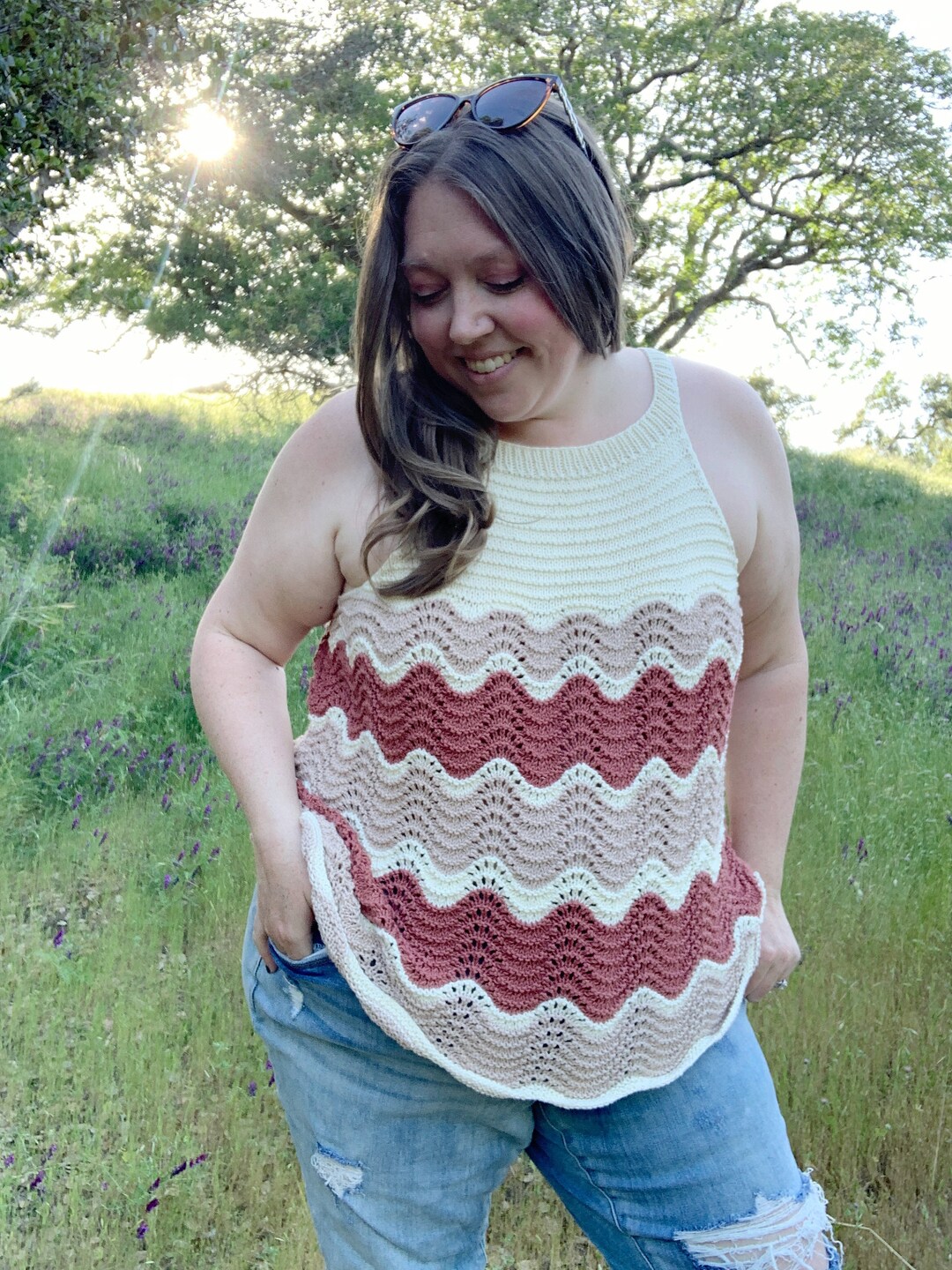 Tesni Tank Knitting Pattern: Striped Wavy Halter Top (PDF Pattern) - Etsy