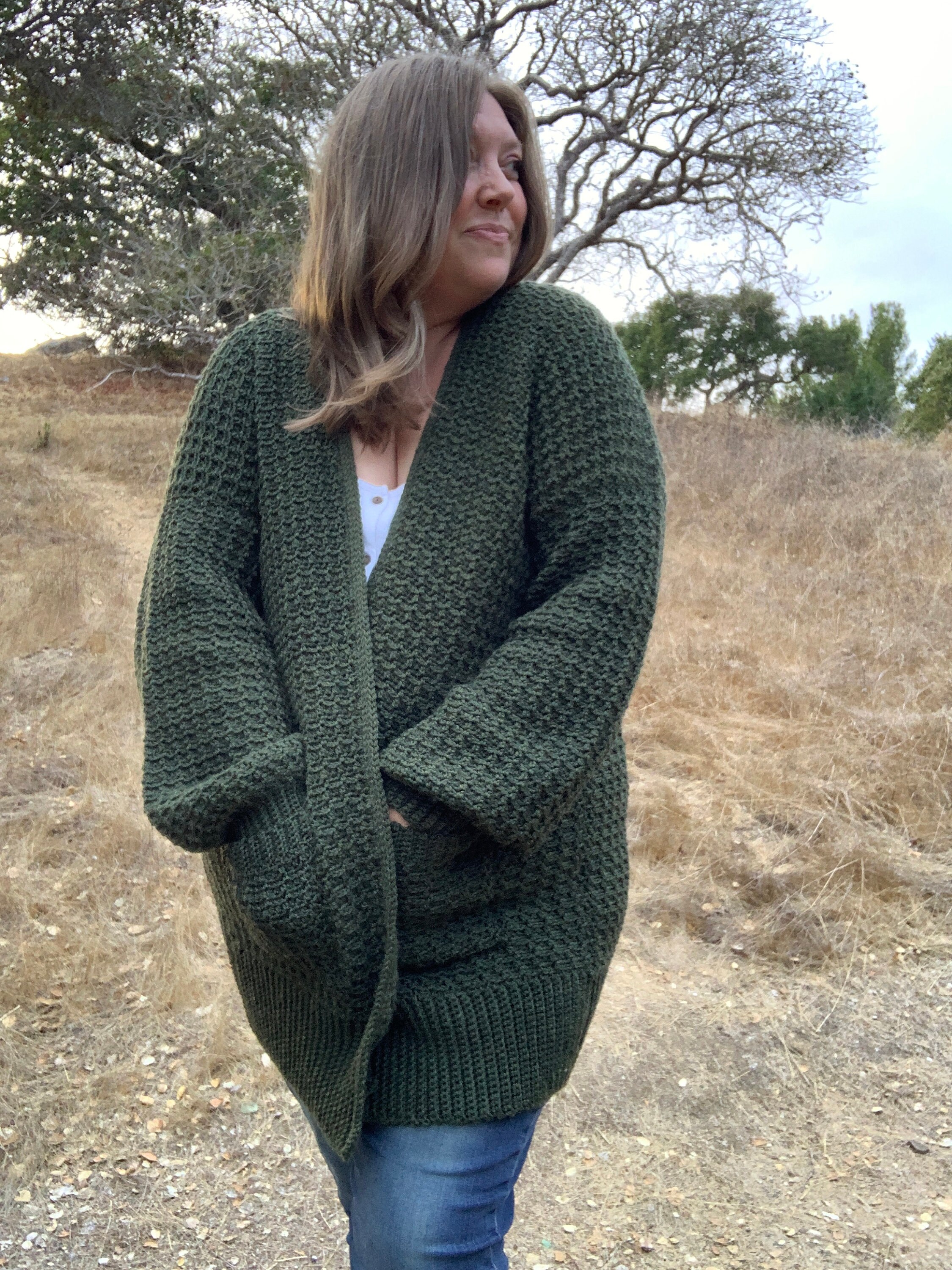 Textured Crochet Cardigan Pattern, Oversized Pockets (PDF Pattern) - Etsy