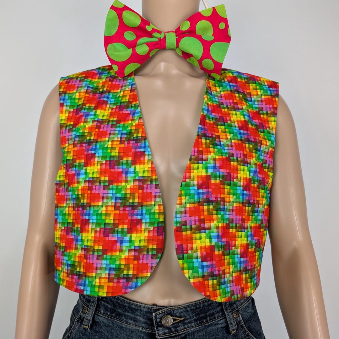 Handmade Clown Costume Vest With Polka Dot Bow Tie - Adult Size Large ...