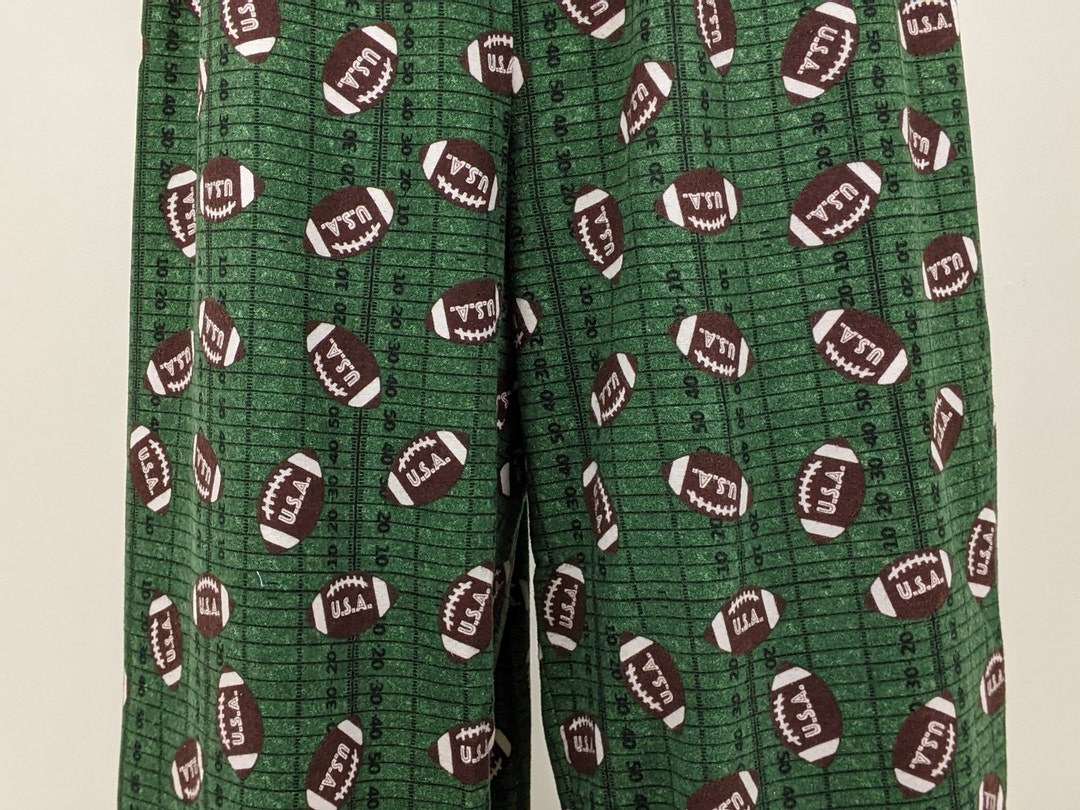Football Print Pajama Pants, Men Flannel Lounge Wear, Pull up Flannel ...