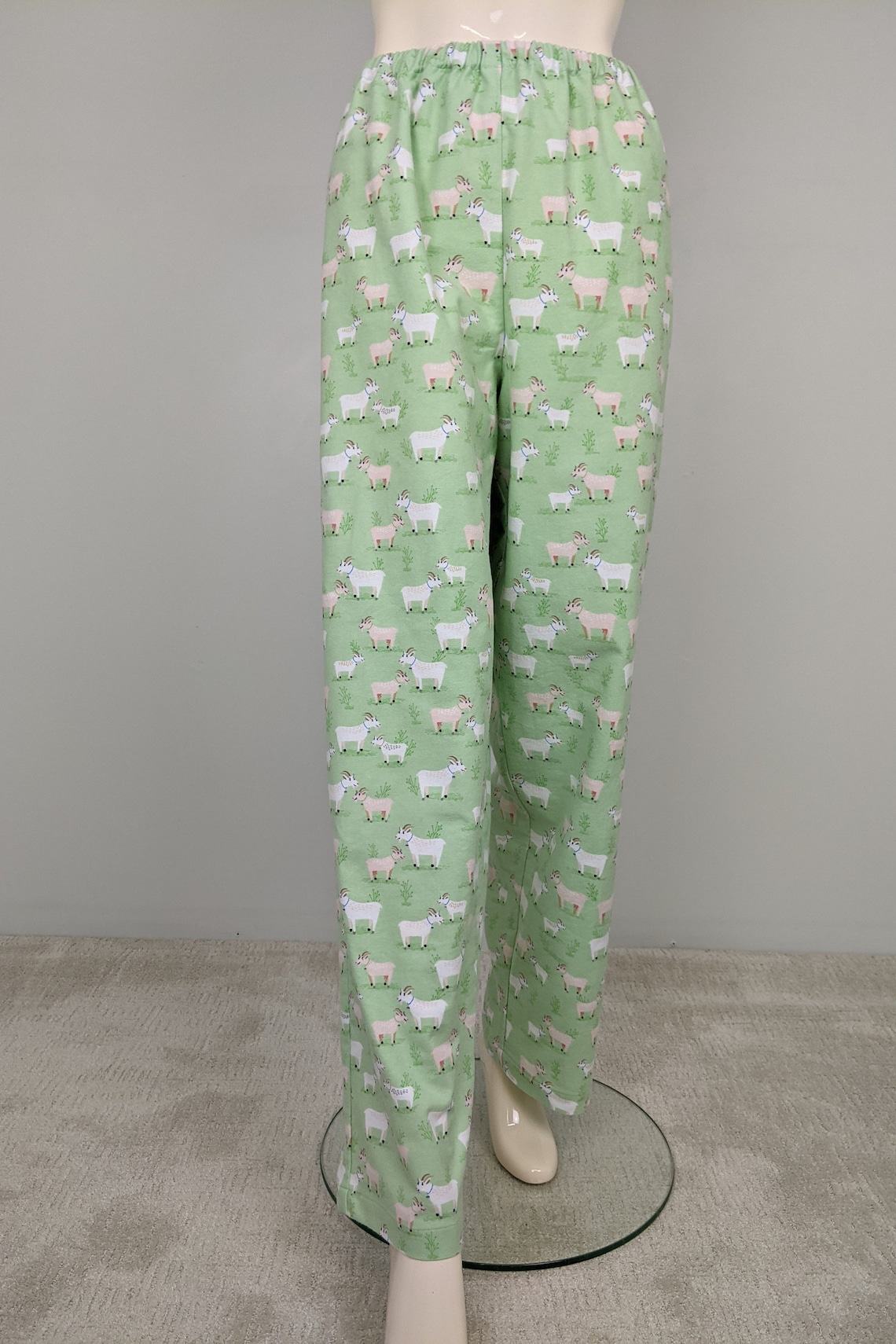 Goat Print Pajama Pants, Women Loose Fit Flannel Pants, Elastic Waist ...