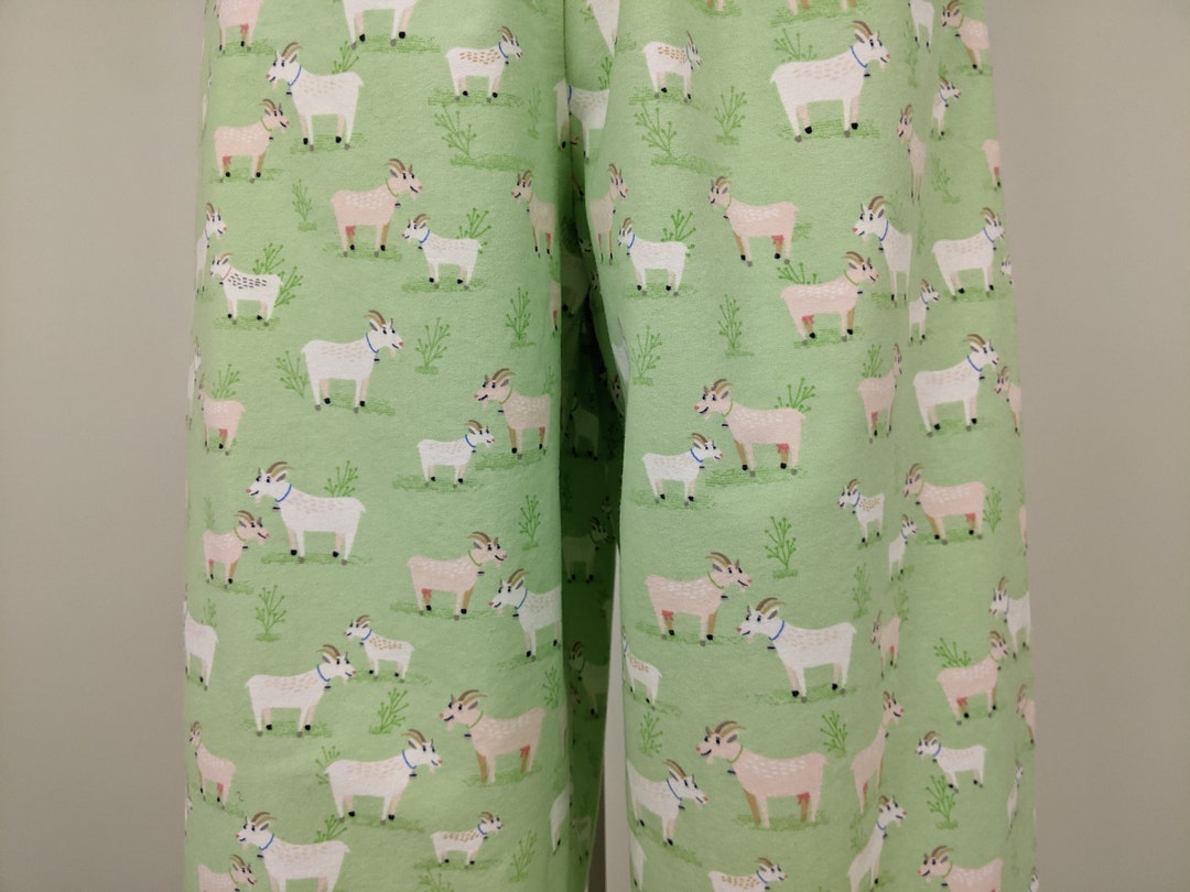 Goat Print Pajama Pants, Women Loose Fit Flannel Pants, Elastic Waist ...