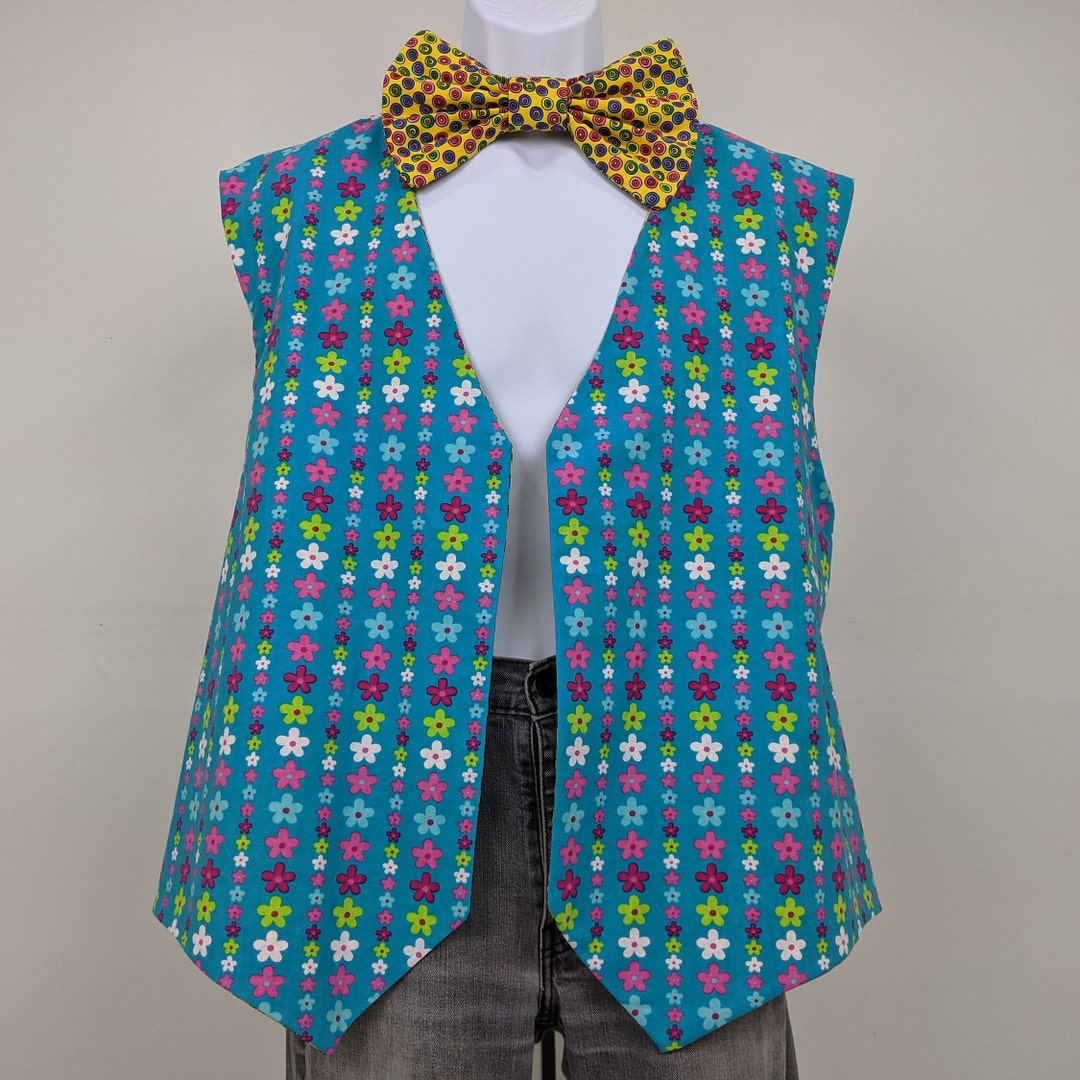 Clown Vest With Large Bow Ties, Men / Women Open Front Tunic, Multi ...