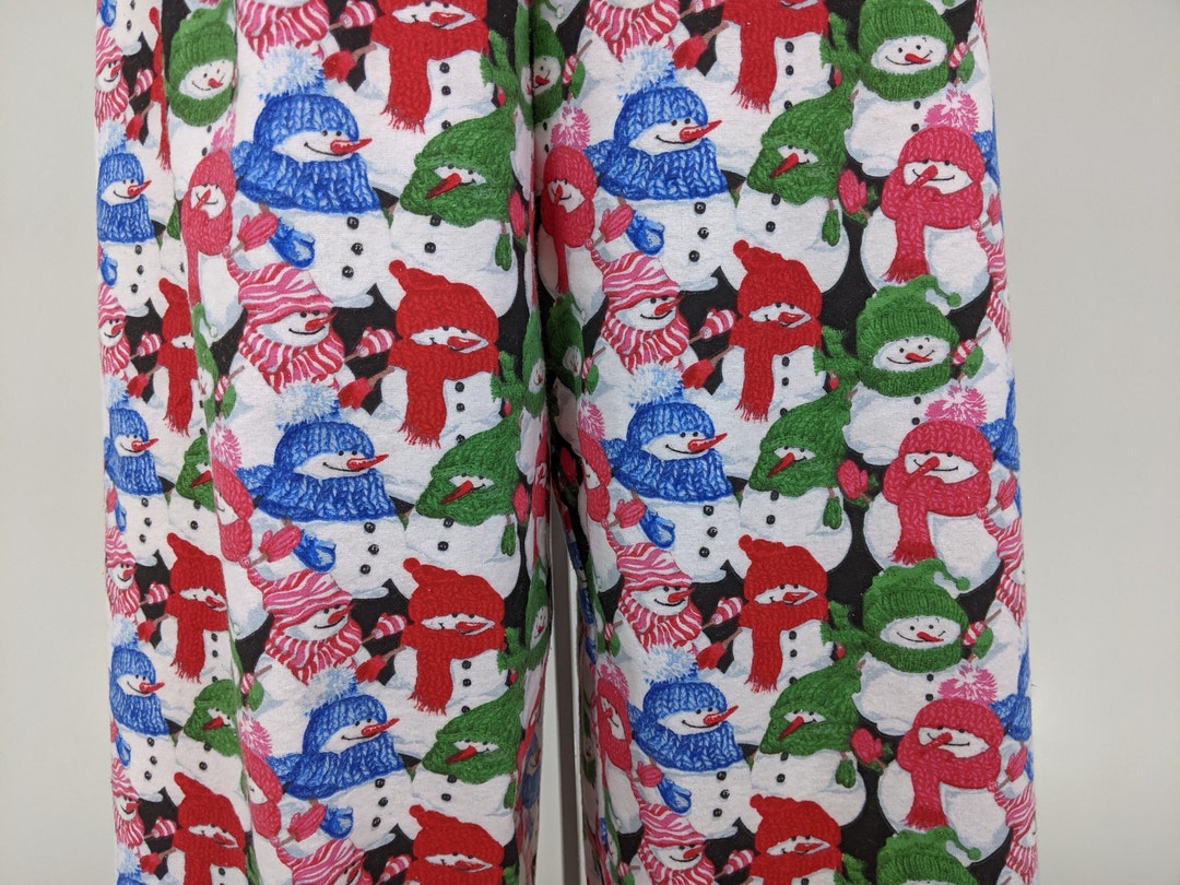 Snowman Print Pajama Pants, Women Soft Flannel Lounge Wear, High Waist ...