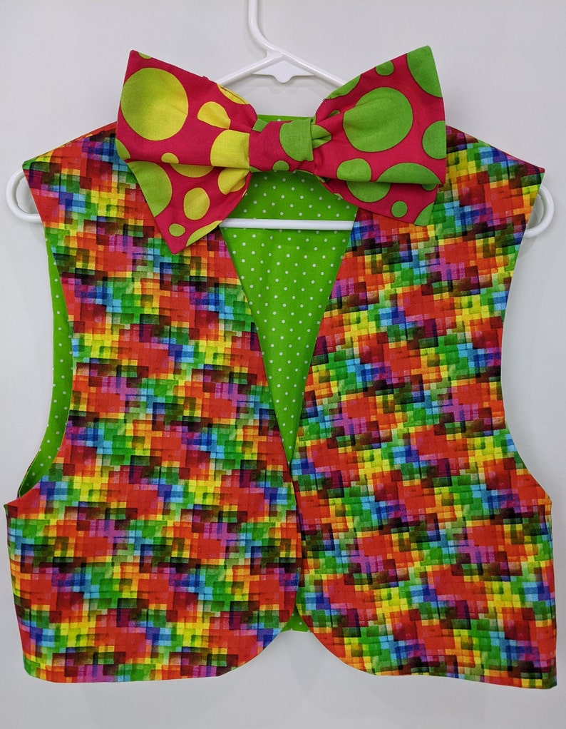 Reversible Clown Costume Vest With Bow Tie: Colorful Cotton Festival ...