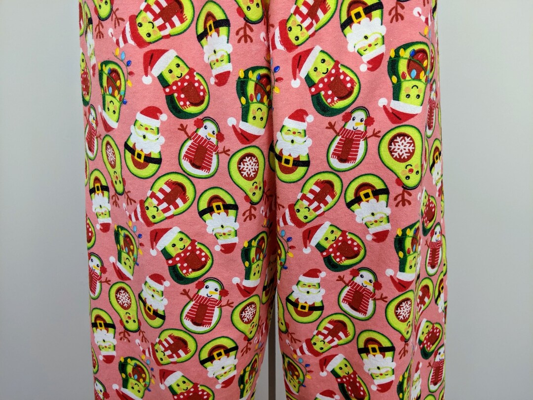 Avocado Print Women Pajama Pants, Soft Flannel Santa Print Jammies ...