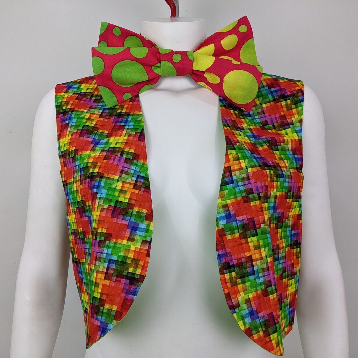 Reversible Clown Costume Vest With Bow Tie: Colorful Cotton Festival ...