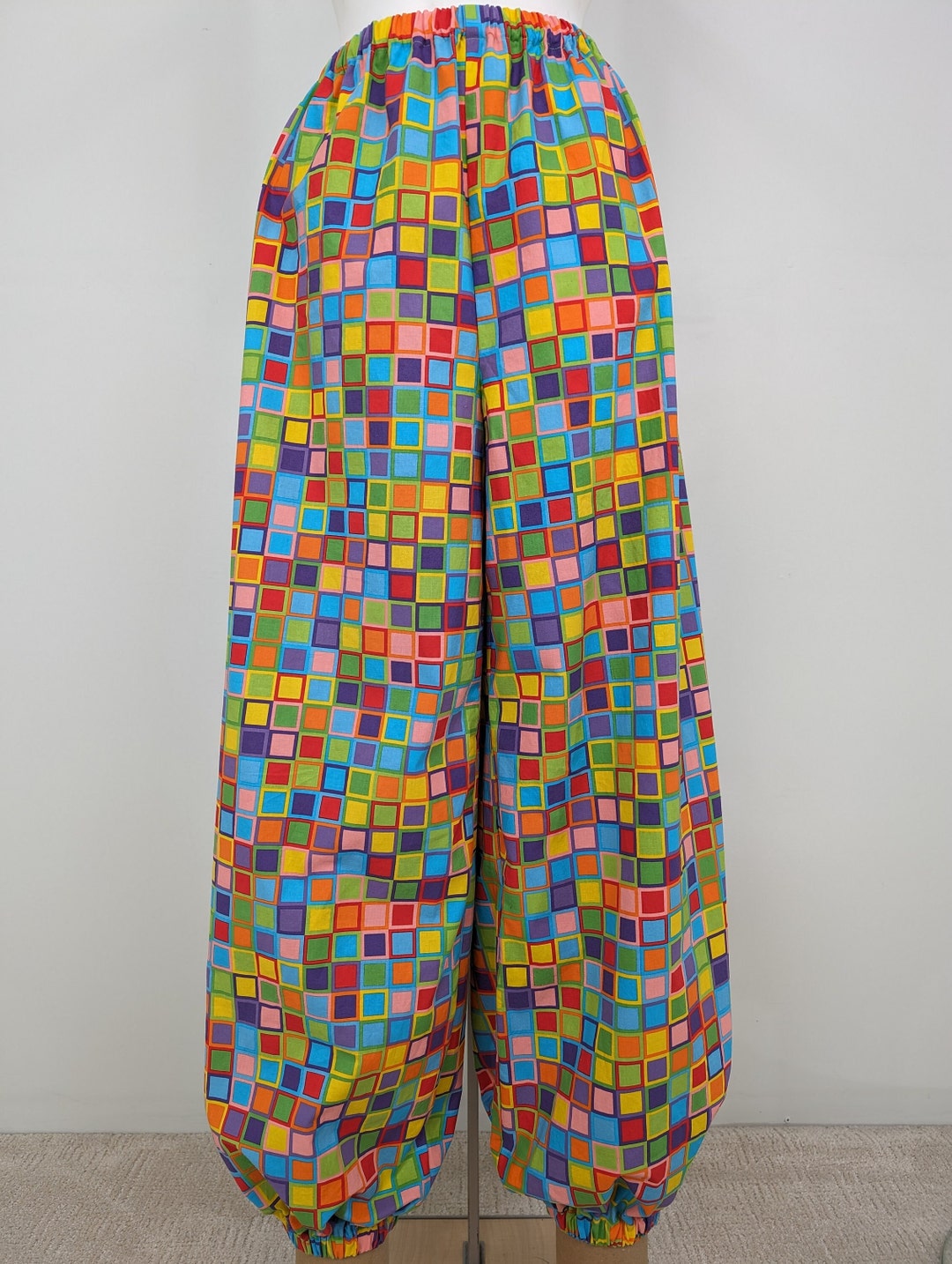Checkered Clown Pants, Multi - Colored Circus Costume, Adult Oversized ...