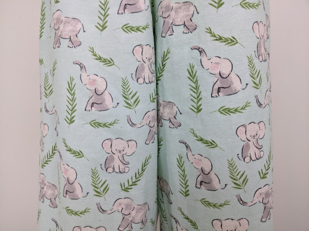 Cute Elephant Print Pajama Pants, Women's Soft Flannel Sleepwear, High ...