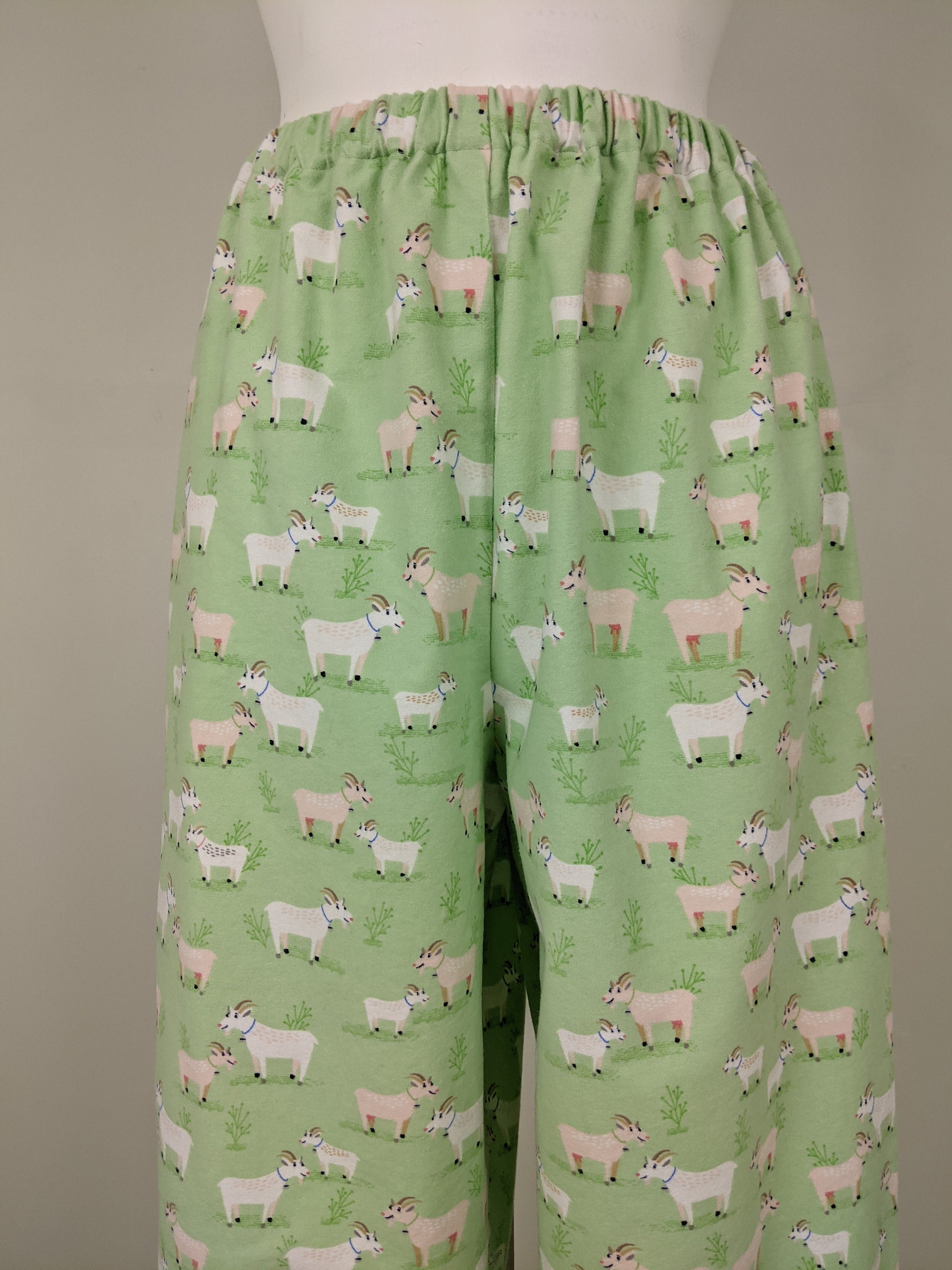 Goat Print Pajama Pants, Women Loose Fit Flannel Pants, Elastic Waist ...