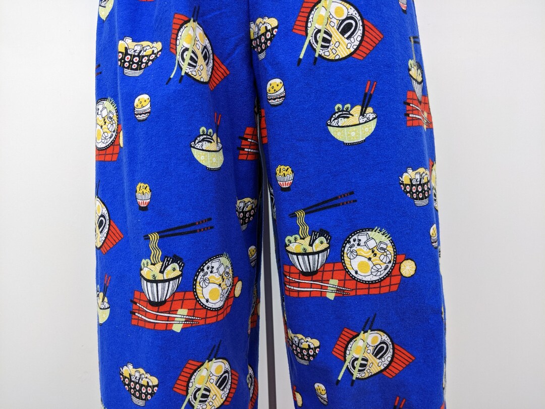 Ramen Noodles Print Pajama Pants, Women Soft Flannel Lounge Wear, Fun ...