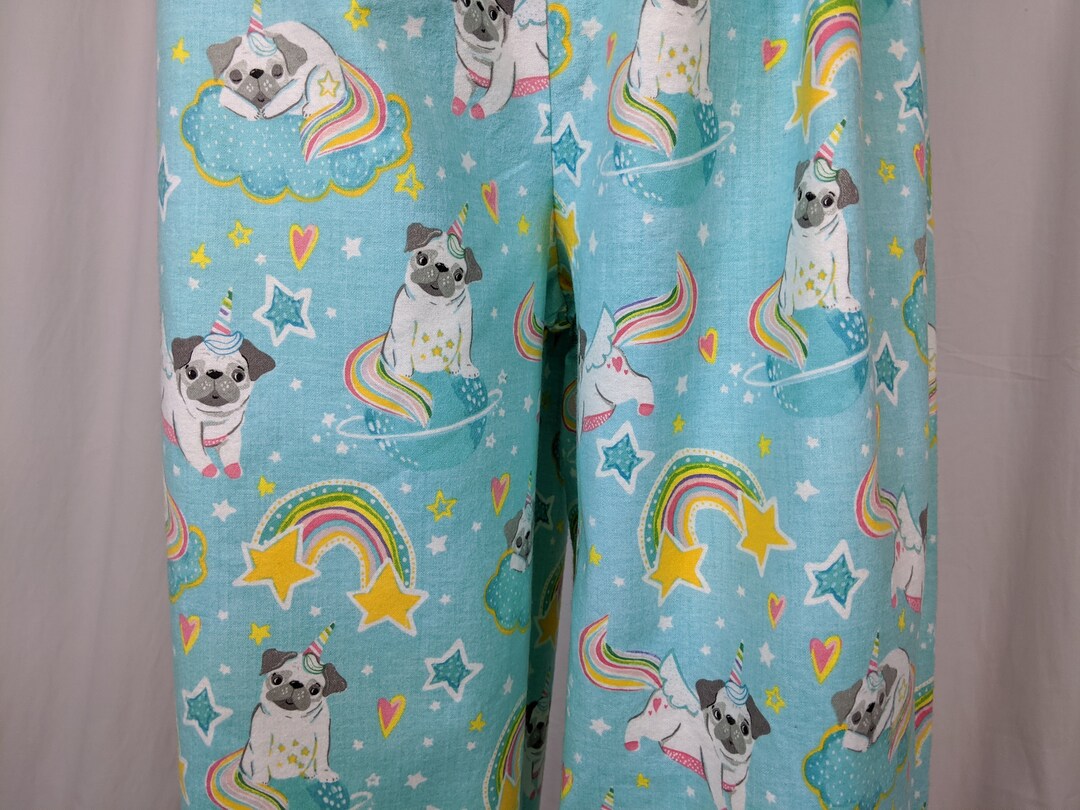 Pug Print Pajama Pants, Women Soft Comfy Pants, Loose Fit Flannel ...