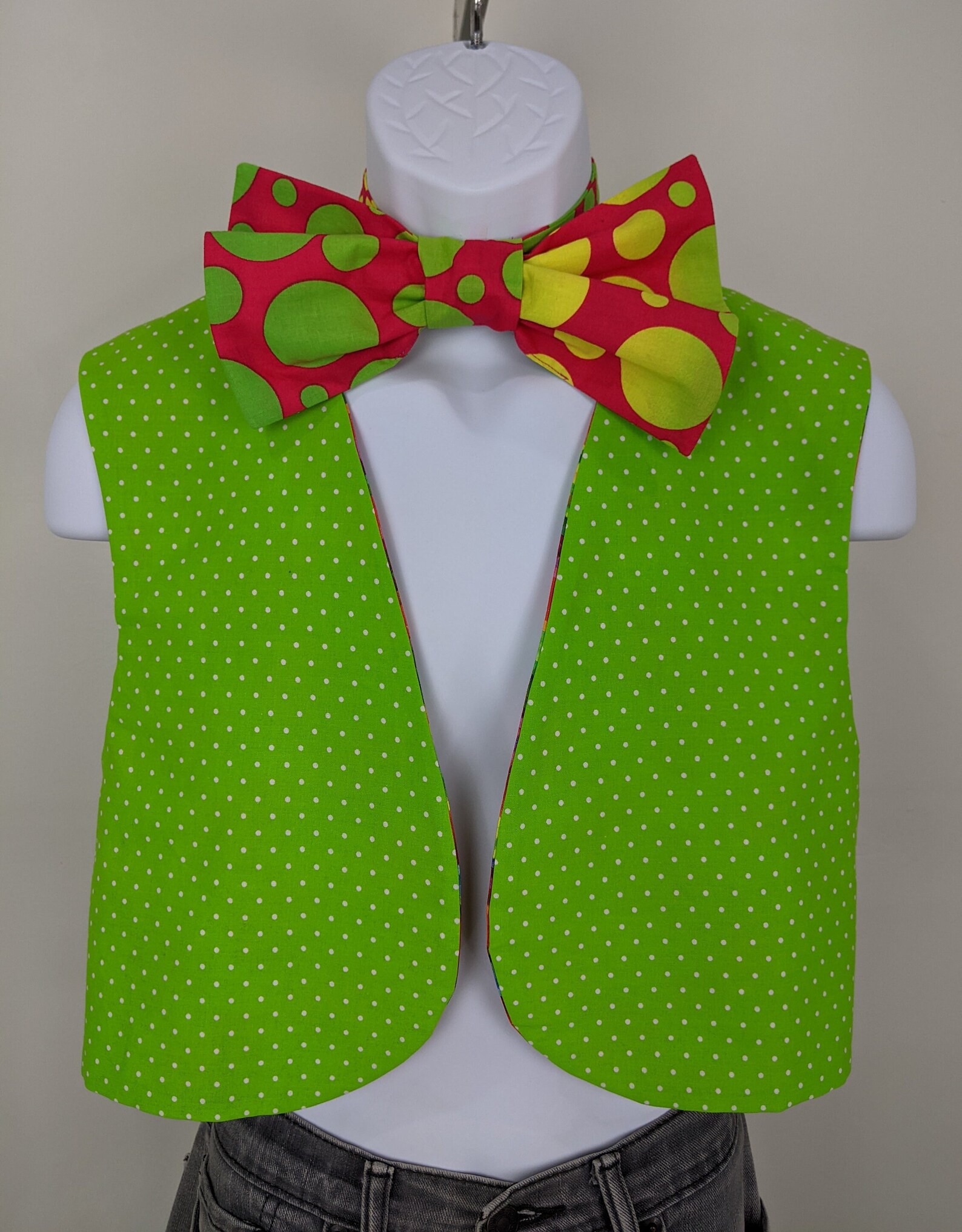 Reversible Clown Costume Vest With Bow Tie: Colorful Cotton Festival ...