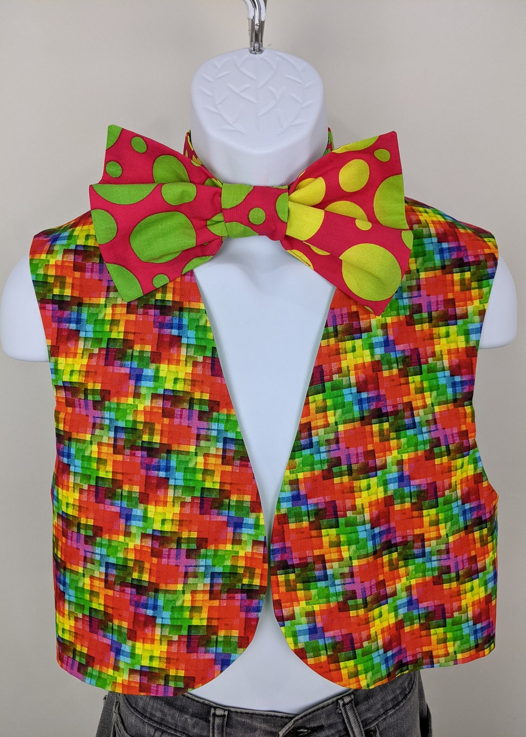 Reversible Clown Costume Vest With Bow Tie: Colorful Cotton Festival ...
