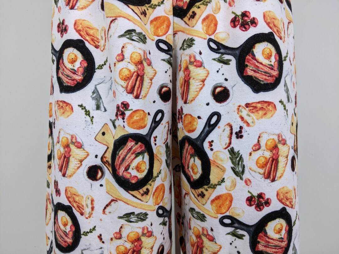 Breakfast Print Pajama Pants, Women Flannel Comfy Pants, Pull up Pajama ...