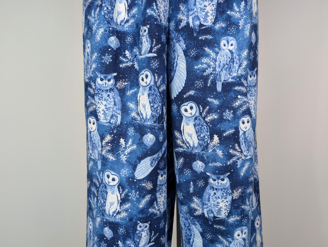 Owl Print Pajama Pants, Women Soft Flannel Lounge Wear, High Waist ...