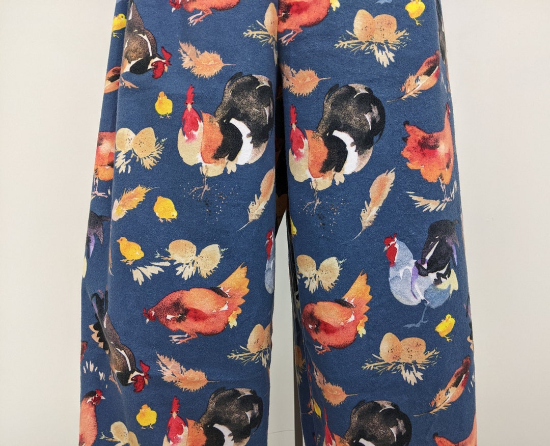 Chicken Print Flannel Pajama Pants: Women's Comfy Loose Fitting Lounge ...