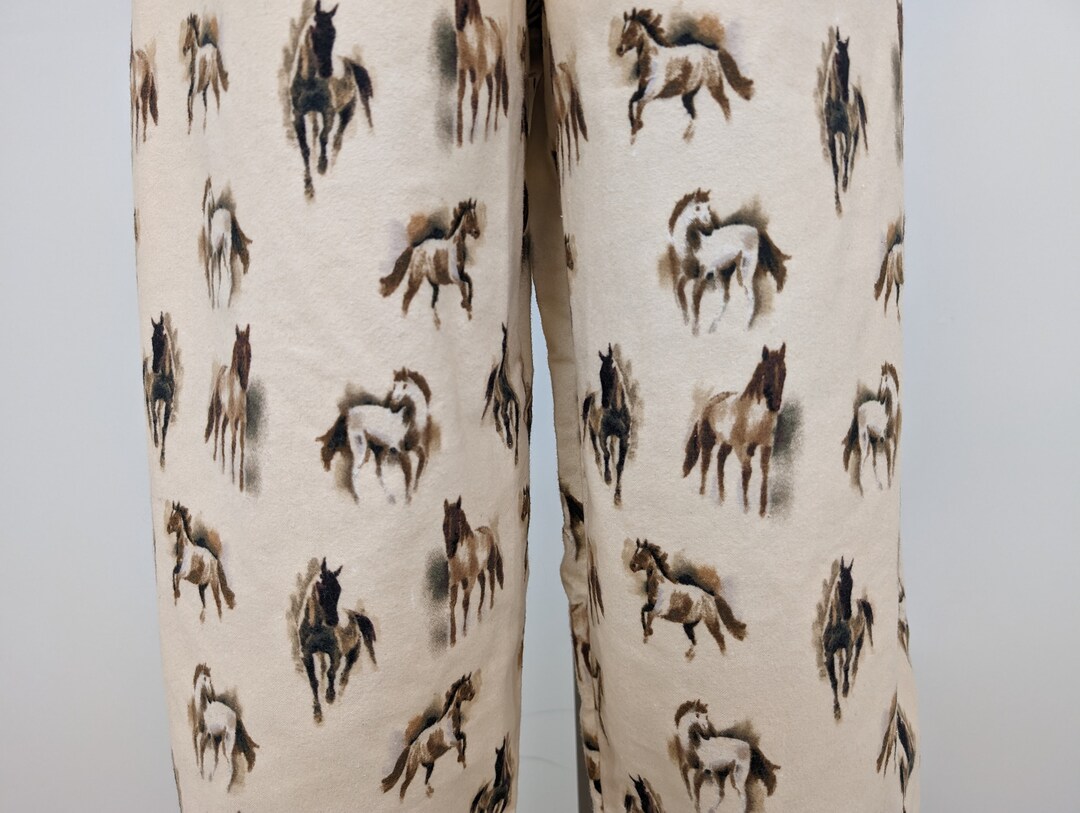 Horse Print Pajama Pants, Women Soft Flannel Lounge Wear, Loose Fit ...