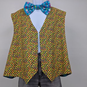 Clown Vest With Large Bow Ties, Men / Women Open Front Tunic, Multi ...