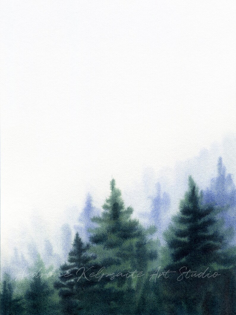 Calm Forest Printable Wall Art Set of 2 Watercolor Evergreen - Etsy