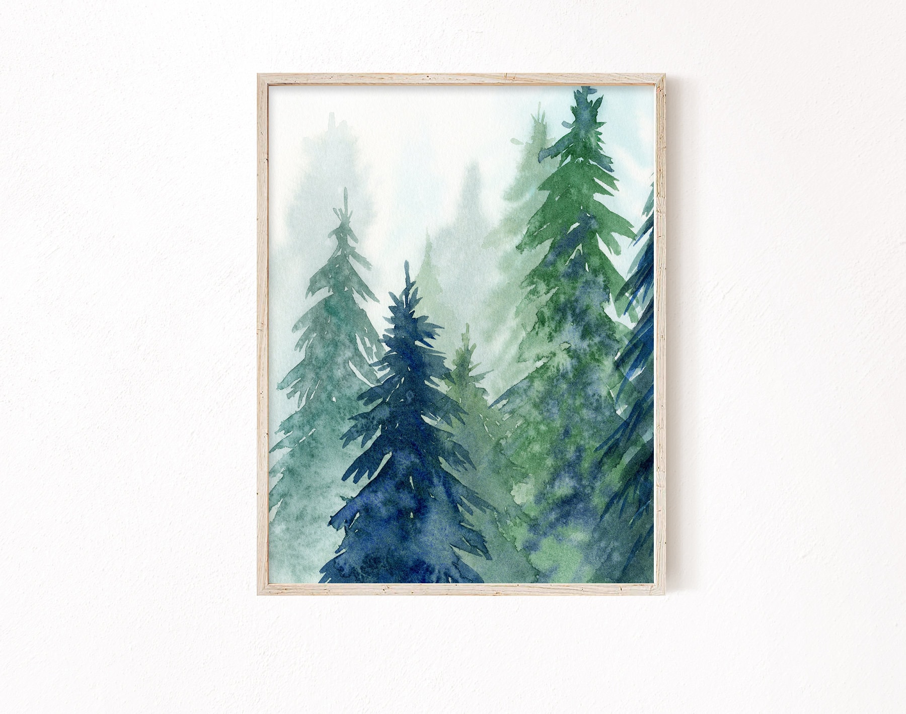 Forest Printable Wall Art Watercolor Conifer Painting Nordic | Etsy