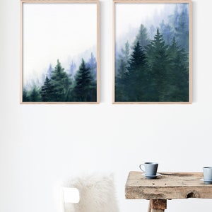 Calm Forest Printable Wall Art Set of 2, Watercolor Evergreen Trees ...