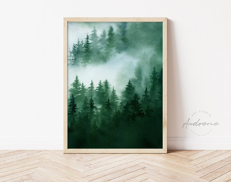 Green Forest Printable Wall Art Watercolour Forest Painting | Etsy