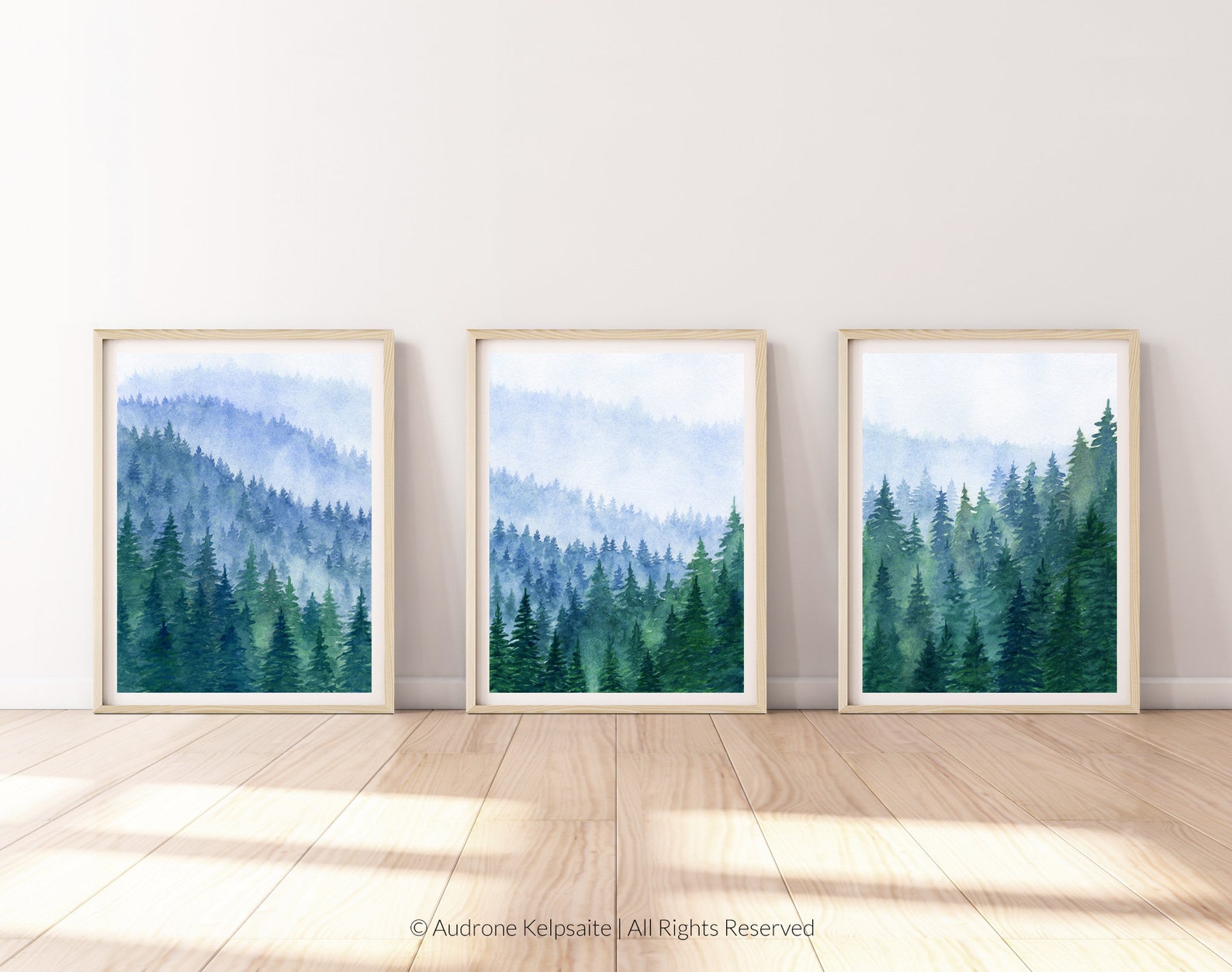 Calm Forest Wall Art Set of 3, Forest Watercolor Prints, Nature Theme ...