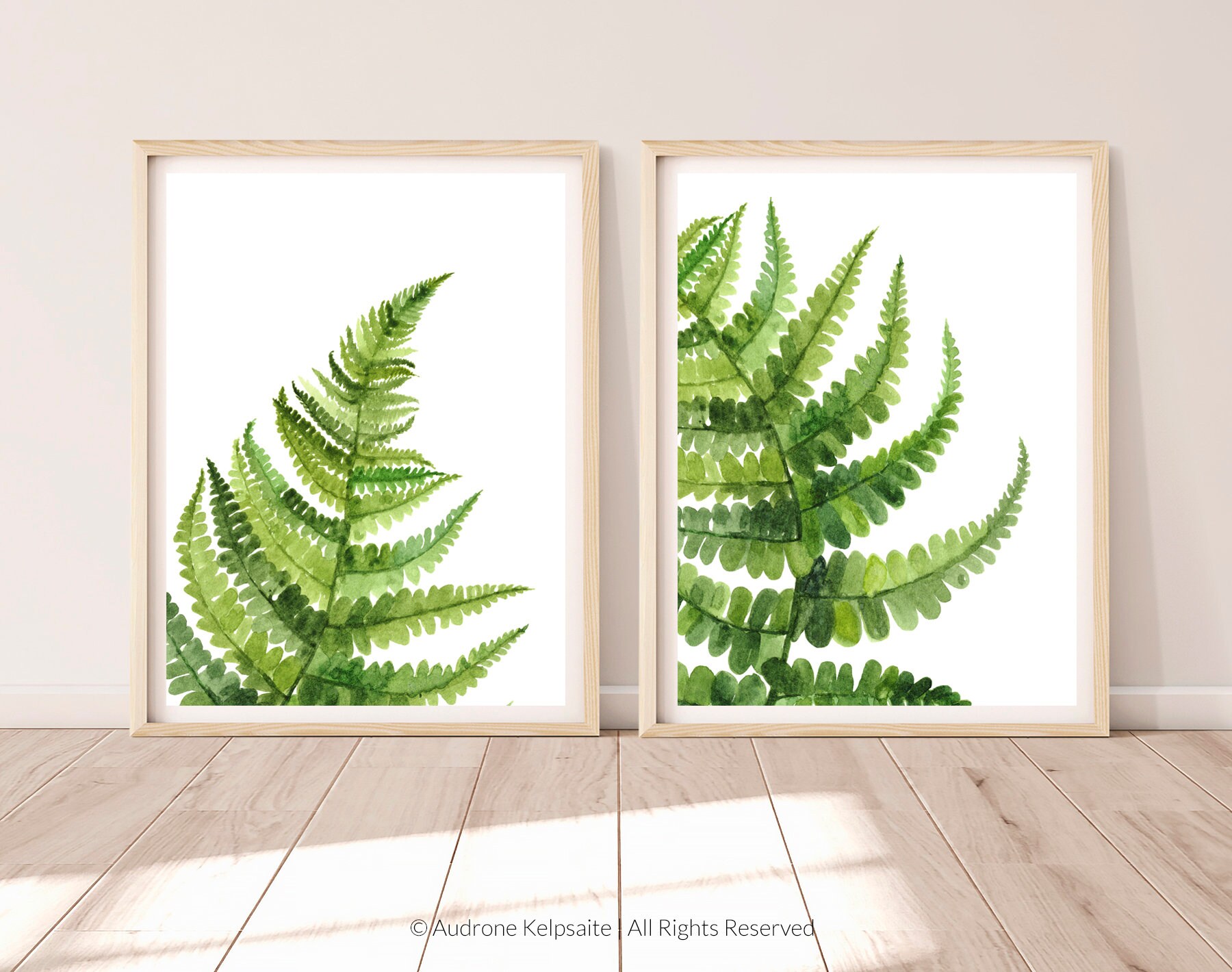 Fern Printable Wall Art Set of 2, Modern Botanical Greenery Watercolor ...