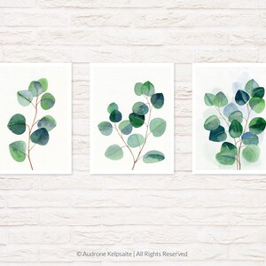 Silver Dollar Eucalyptus Printable Wall Art Set of 3, Vibrant Sage ...