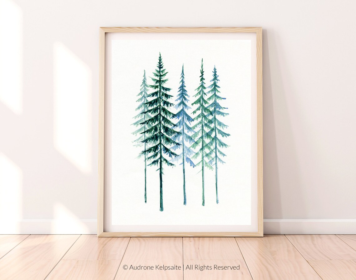 Evergreen Trees Printable Wall Art Pine Trees Watercolor - Etsy