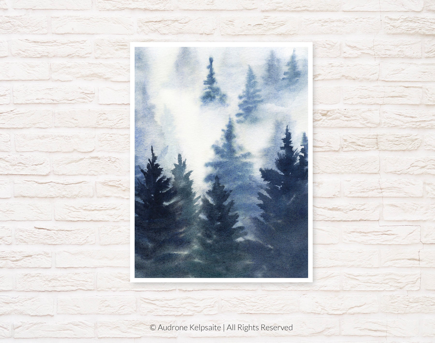 Winter Forest Printable Wall Art, Watercolor Conifer Trees Painting ...