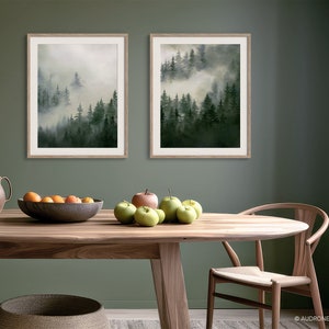 Calming Forest Printable Wall Art Set of 2, Watercolor Evergreen Alpine ...