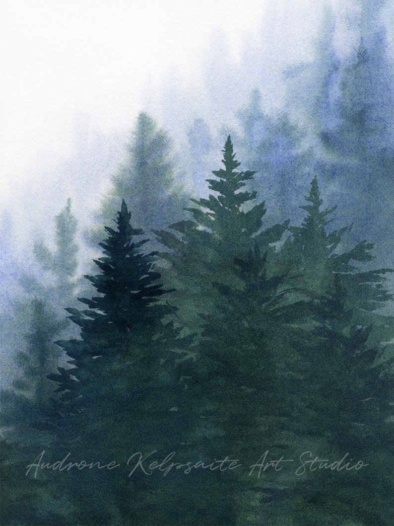 Calm Forest Printable Wall Art Set of 2 Watercolor Evergreen - Etsy