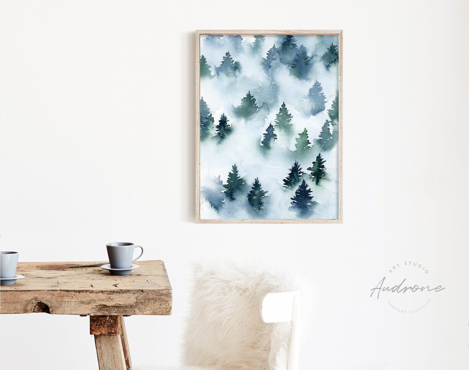 Winter Forest Christmas Wall Art Print, Evergreen Conifer Trees ...