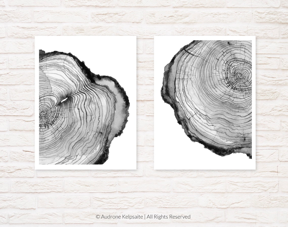 Tree Ring Printable Wall Art Set of 2, Tree Stump Instant Digital Print ...