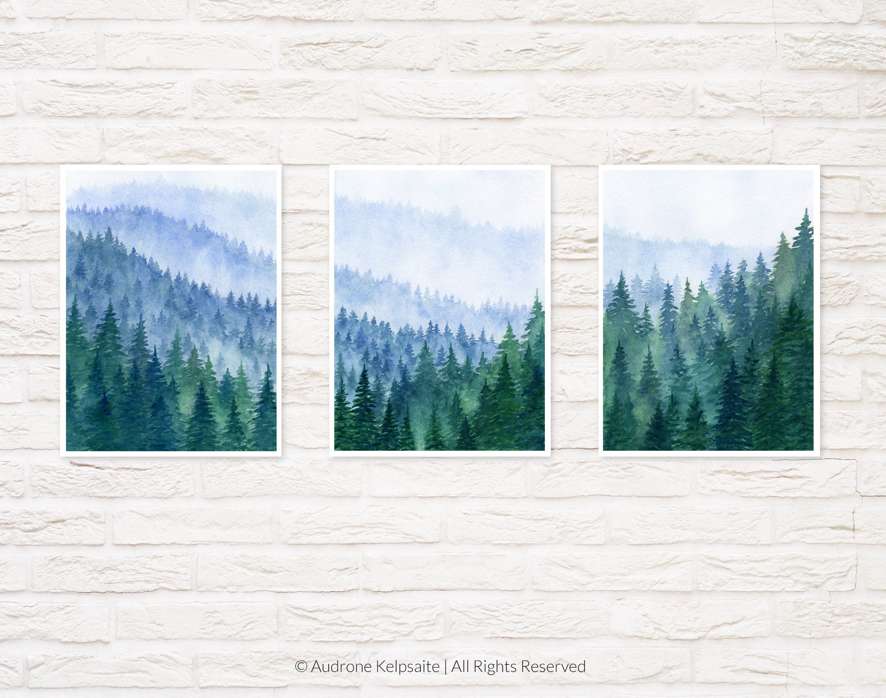 Calm Forest Wall Art Set of 3, Forest Watercolor Prints, Nature Theme ...