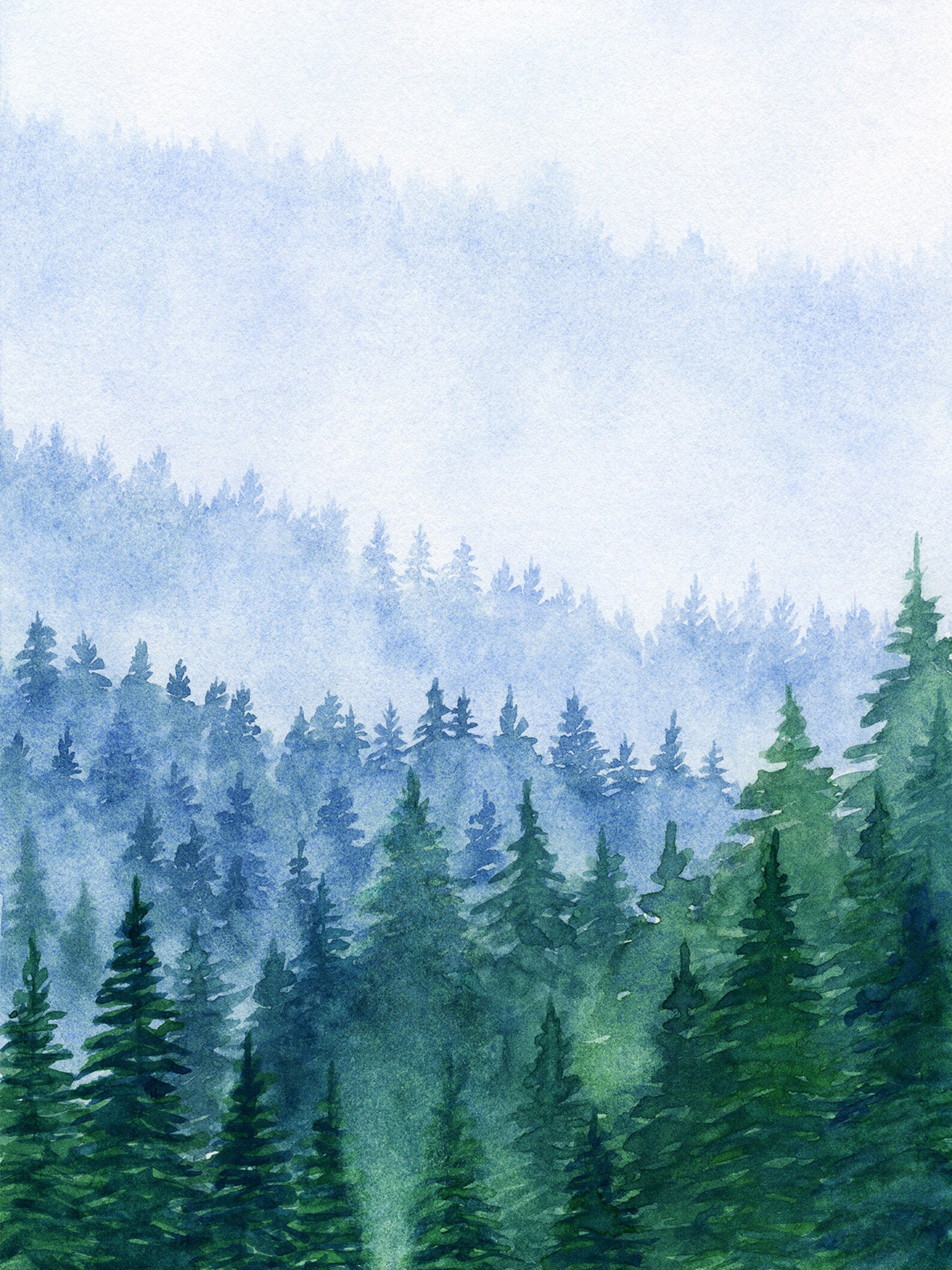 Calm Forest Wall Art Set of 3, Forest Watercolor Prints, Nature Theme ...