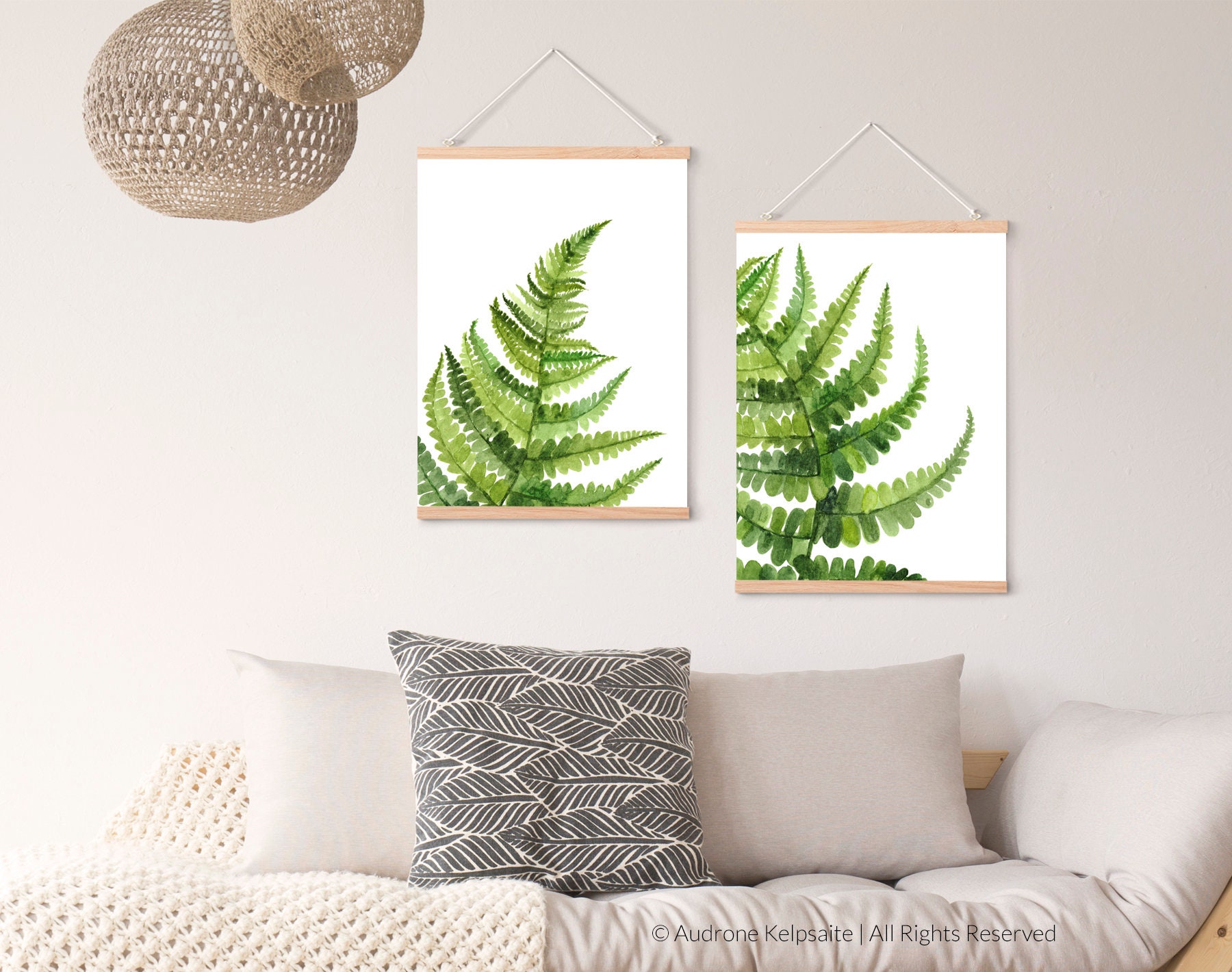 Fern Printable Wall Art Set of 2, Modern Botanical Greenery Watercolor ...
