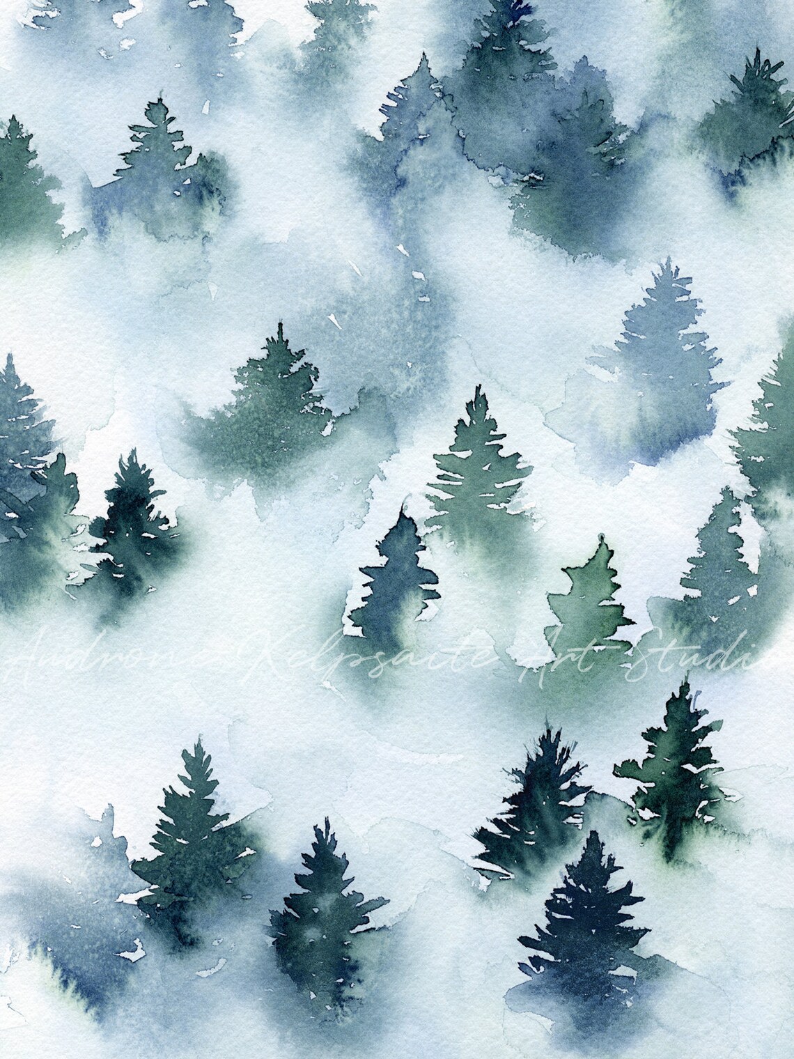 Winter Forest Christmas Wall Art Print, Evergreen Conifer Trees ...