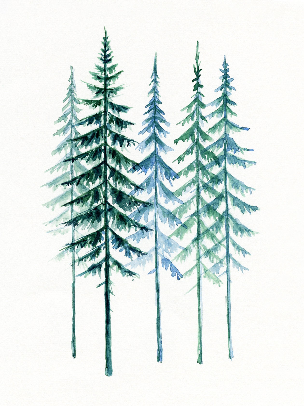 Evergreen Trees Printable Wall Art Set of 2 Pine Trees | Etsy