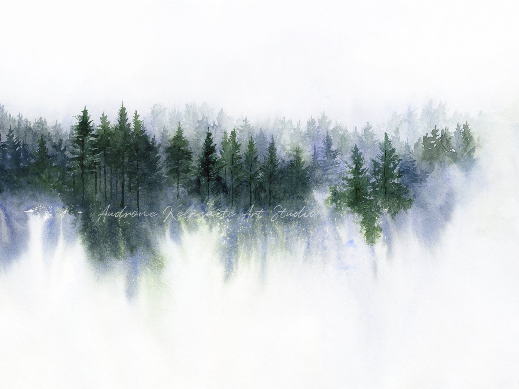 Forest Printable Wall Art Watercolor Evergreen Trees - Etsy